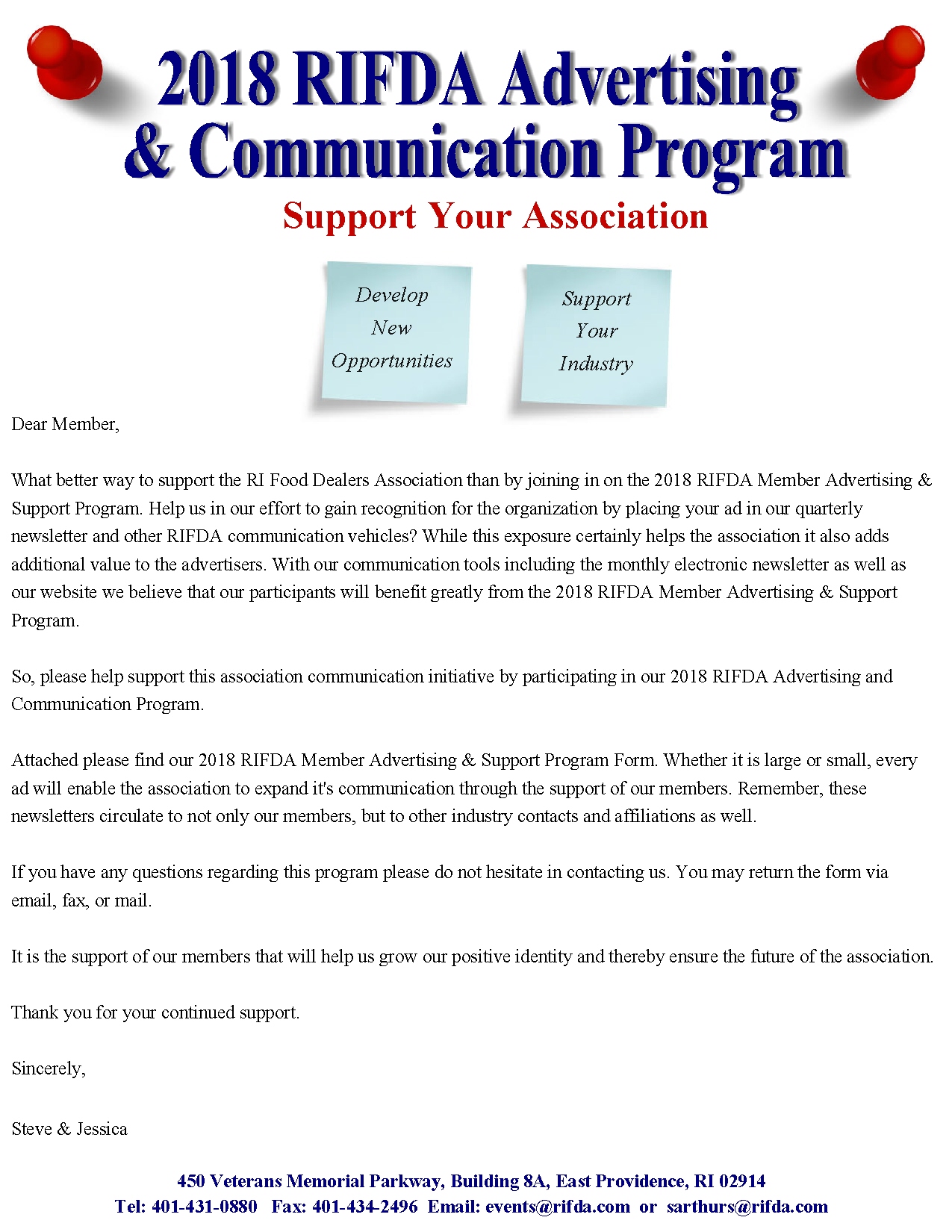 2018 Ad Program Letter - Rhode Island Food Dealers Association