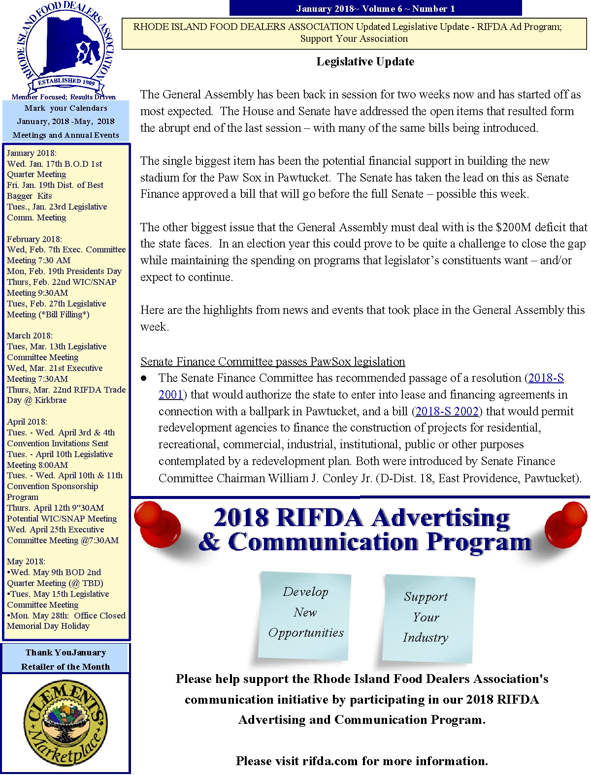 Current Monthly Newsletter - Rhode Island Food Dealers Association